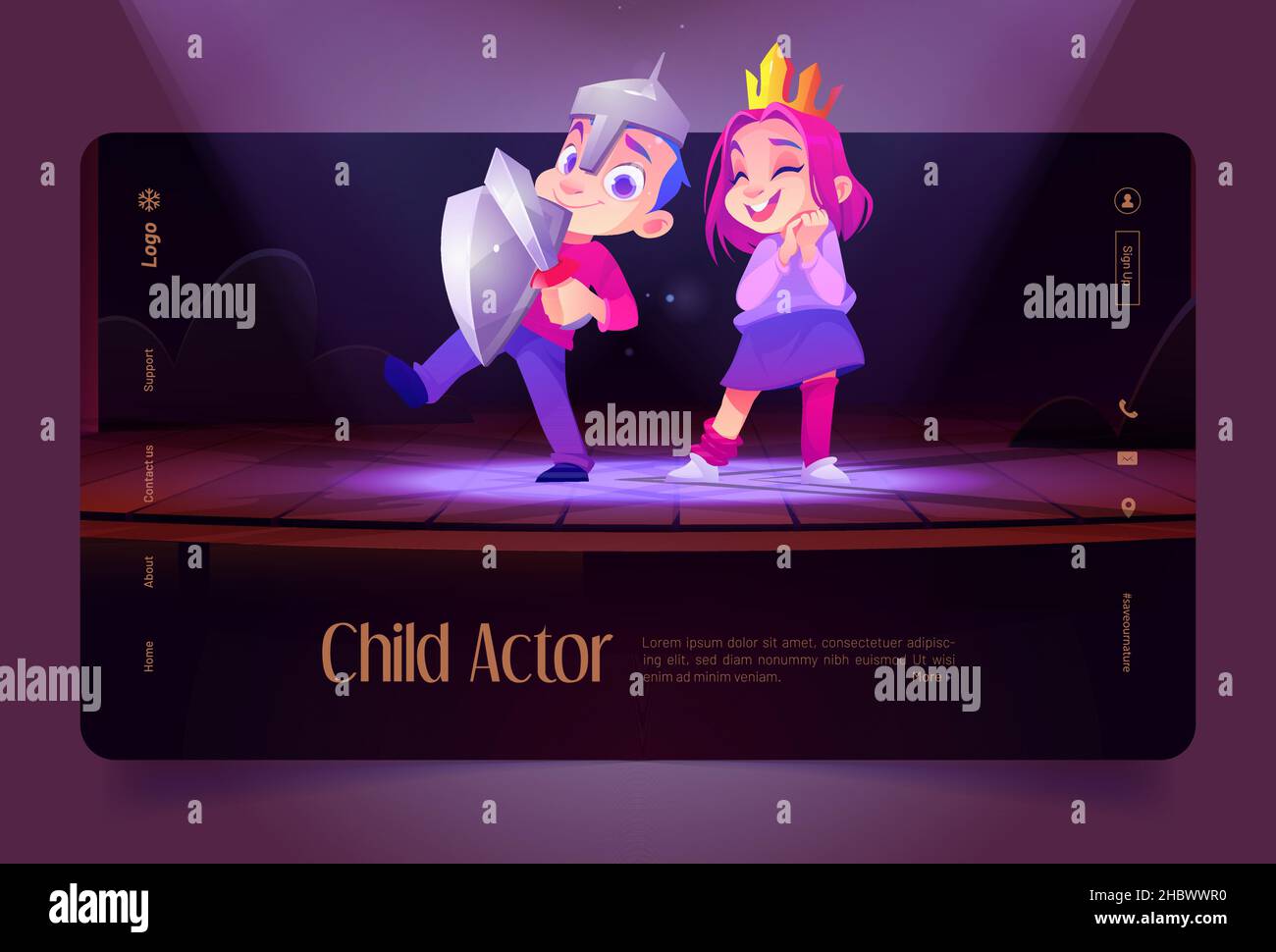 Children actors on theatre stage in school or kindergarten, kids ...