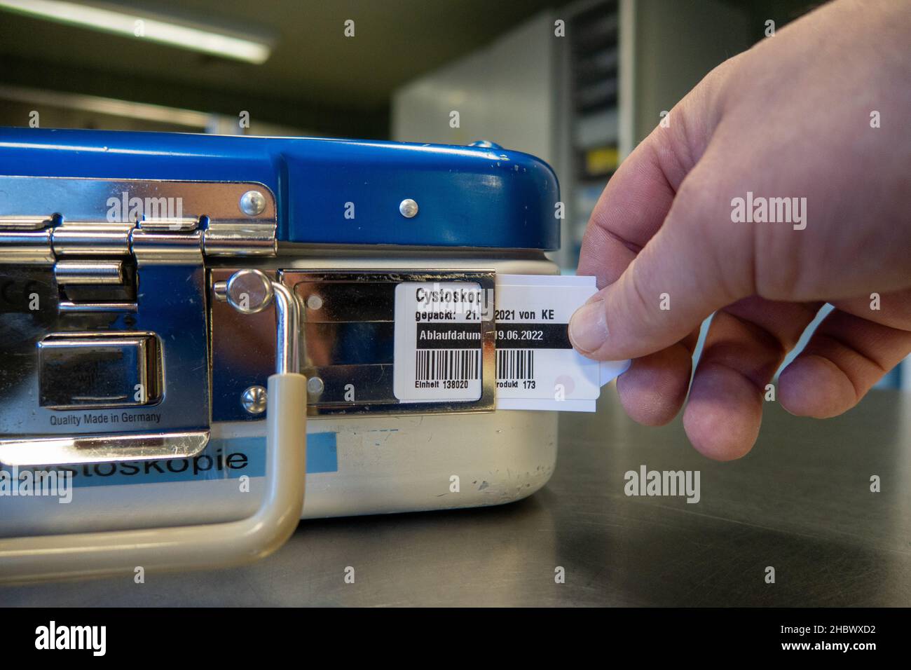 in a sterilization department, a label is attached to an instrument ...