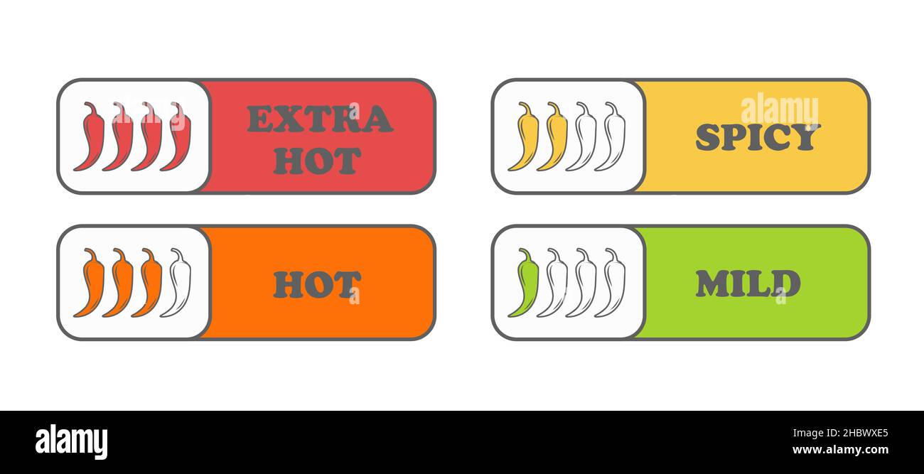 Pepper Spice Levels. Hot pepper sign for packing spicy food. Pepper ...
