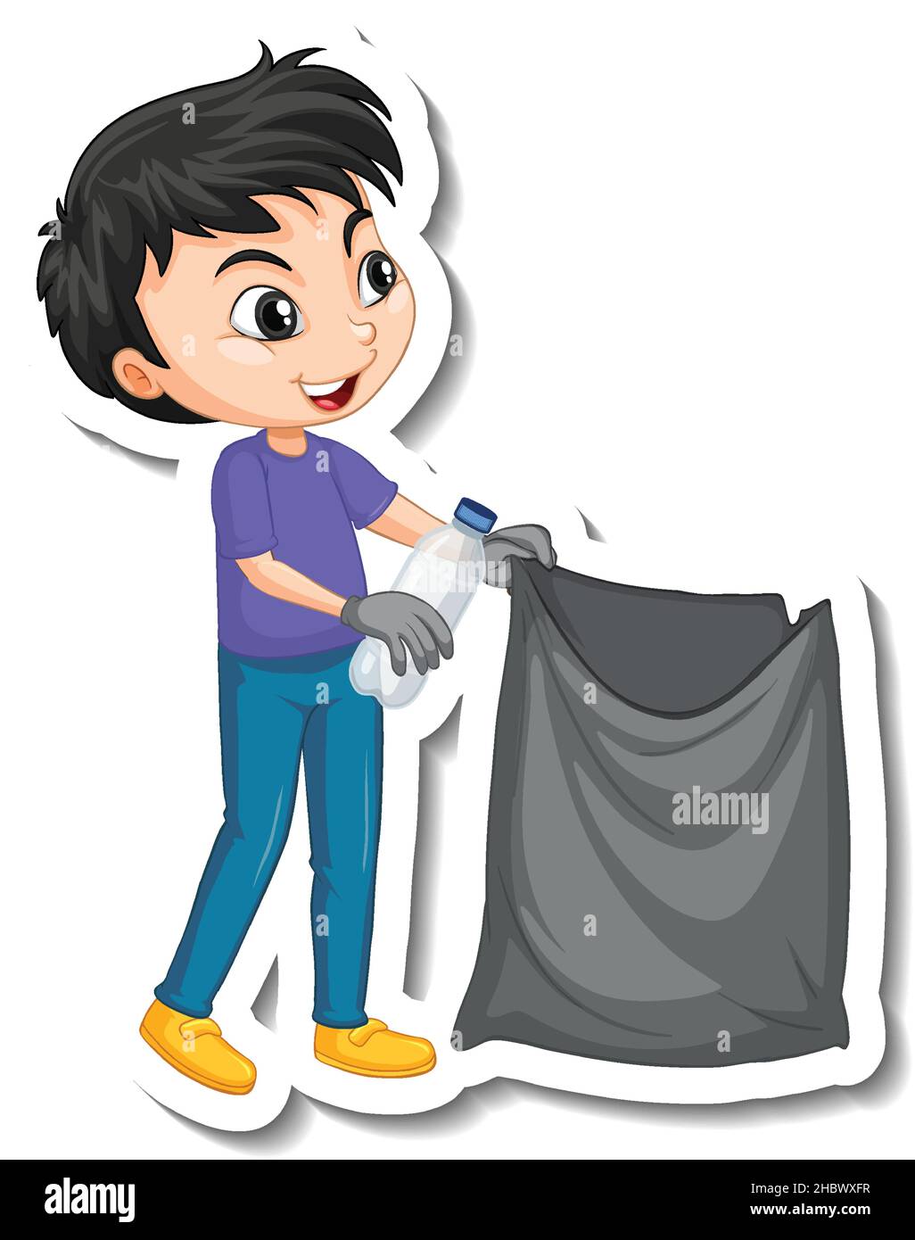 A boy collecting garbage trash cartoon character illustration Stock ...