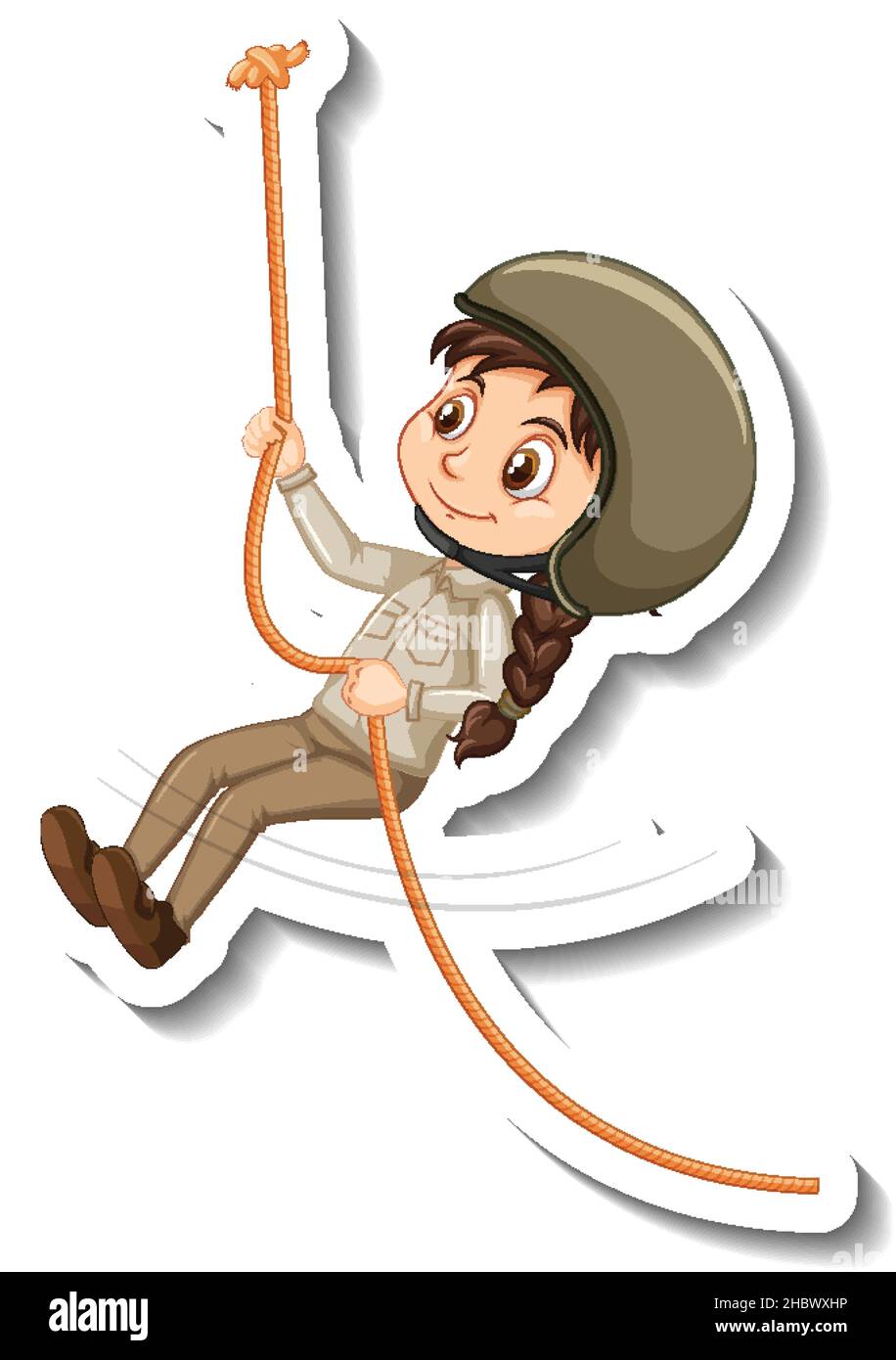 Safari girl hanging on rope cartoon character sticker illustration ...