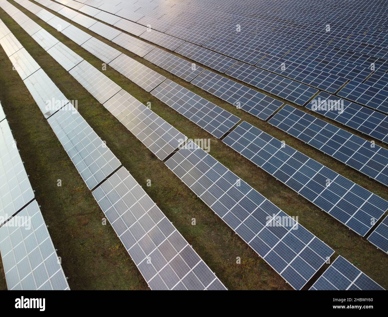 Aerial top view of a solar panels power plant. Photovoltaic solar ...