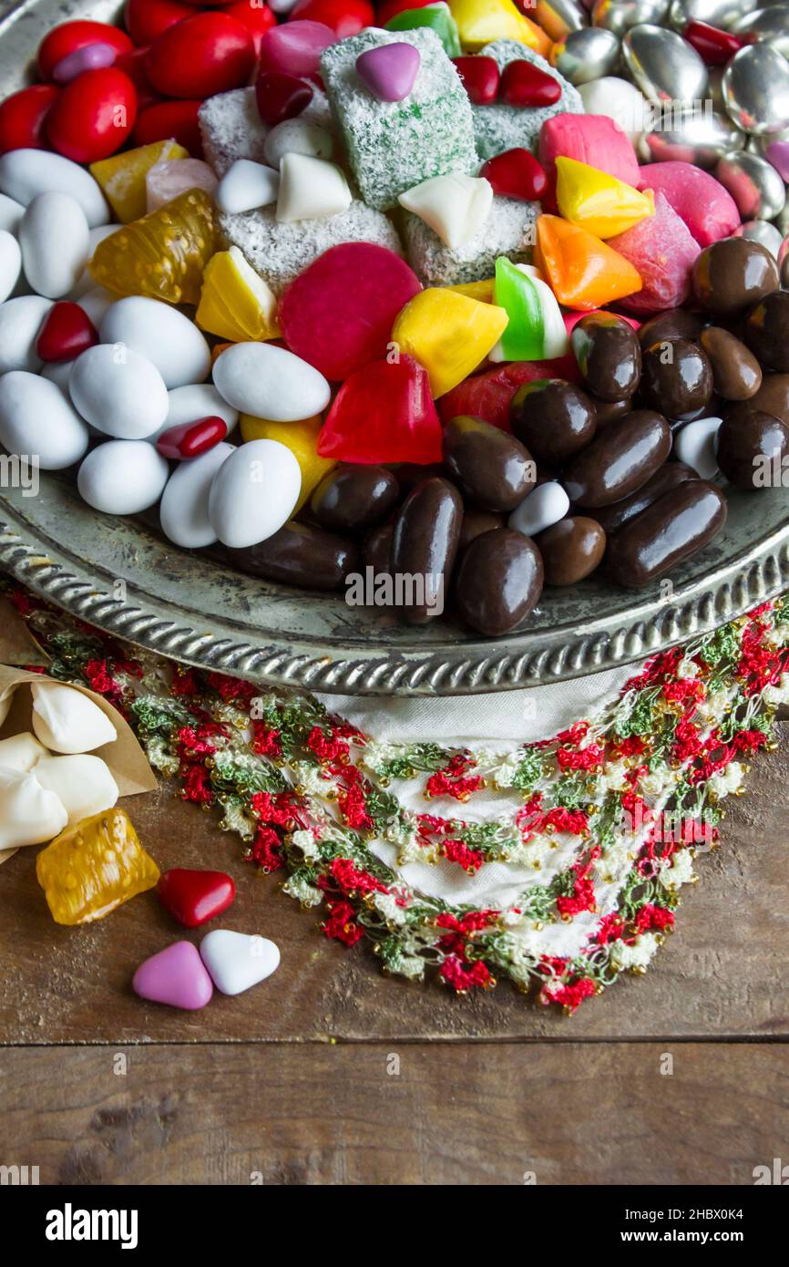 Traditional Turkish Hard Candies Akide,Delight and almonds designed in ...