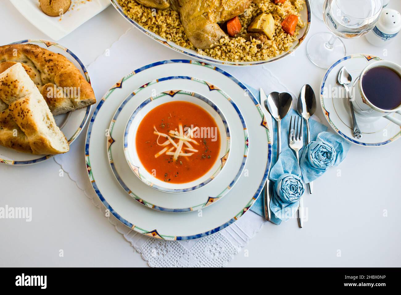 Traditional Turkish Ramadan Dinner iftar Table with roasted chicken ...