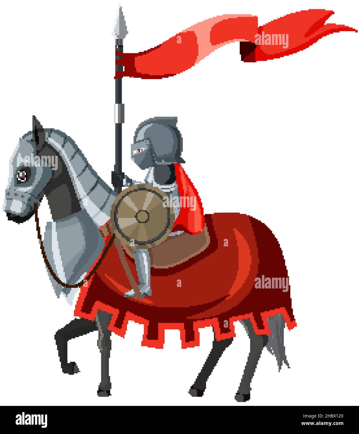 Knight riding a horse with weapon and shield illustration Stock Vector ...