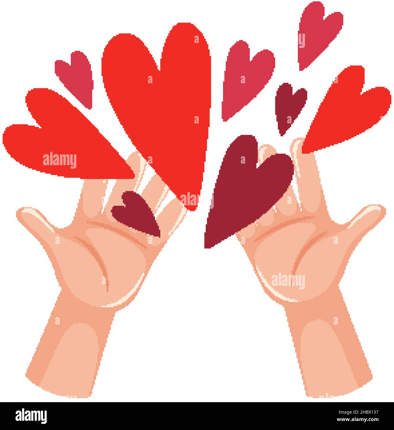 Many red hearts in flat style on hands illustration Stock Vector Image ...