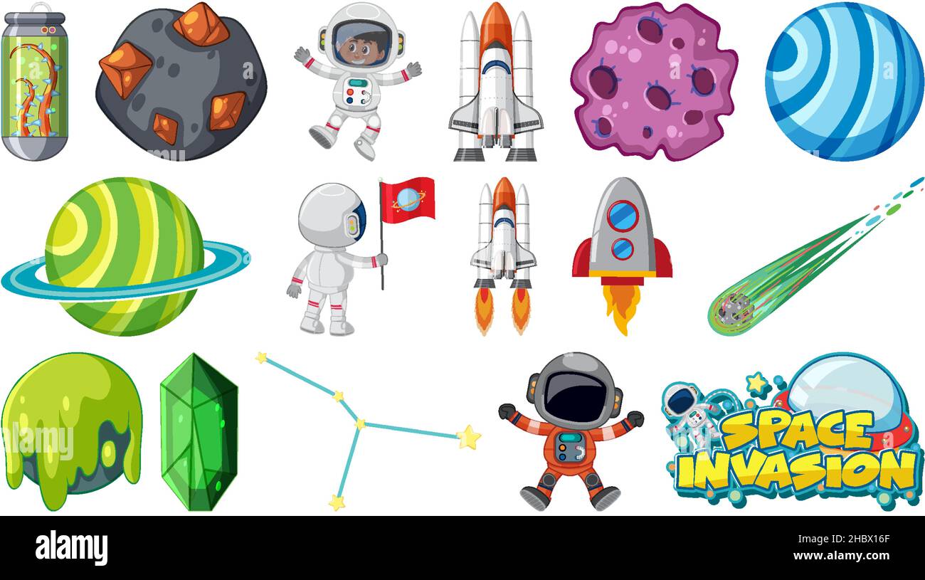 Set of isolated fantasy space objects illustration Stock Vector Image ...