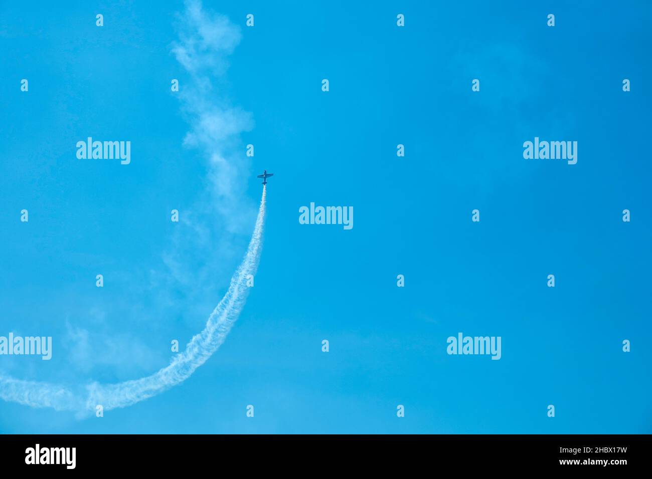 Overhead flying aircraft. Aircraft in formation during an aerobatics ...