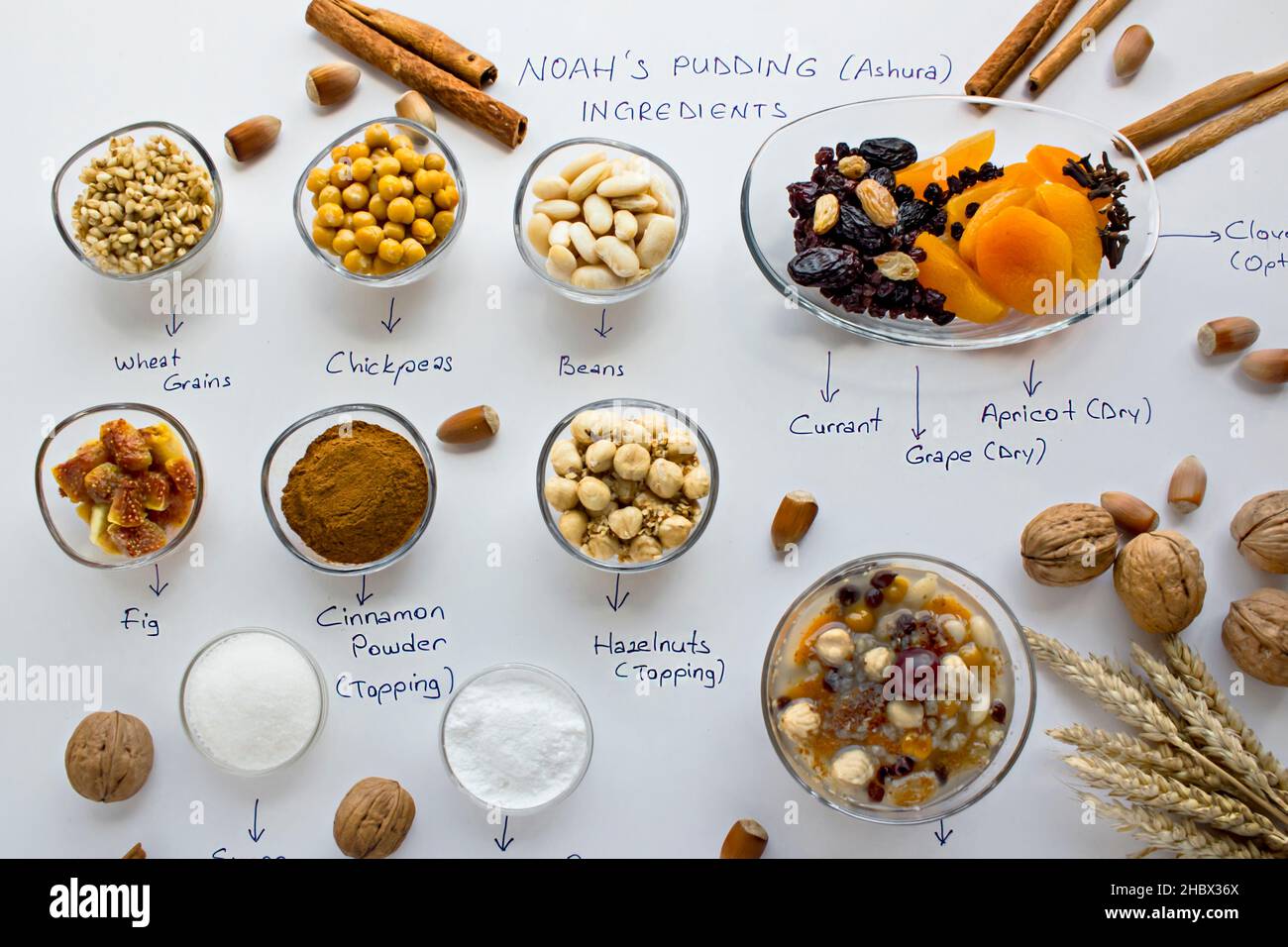 All ingredients of Traditional Dessert Noah's Pudding or Asure in glass ...