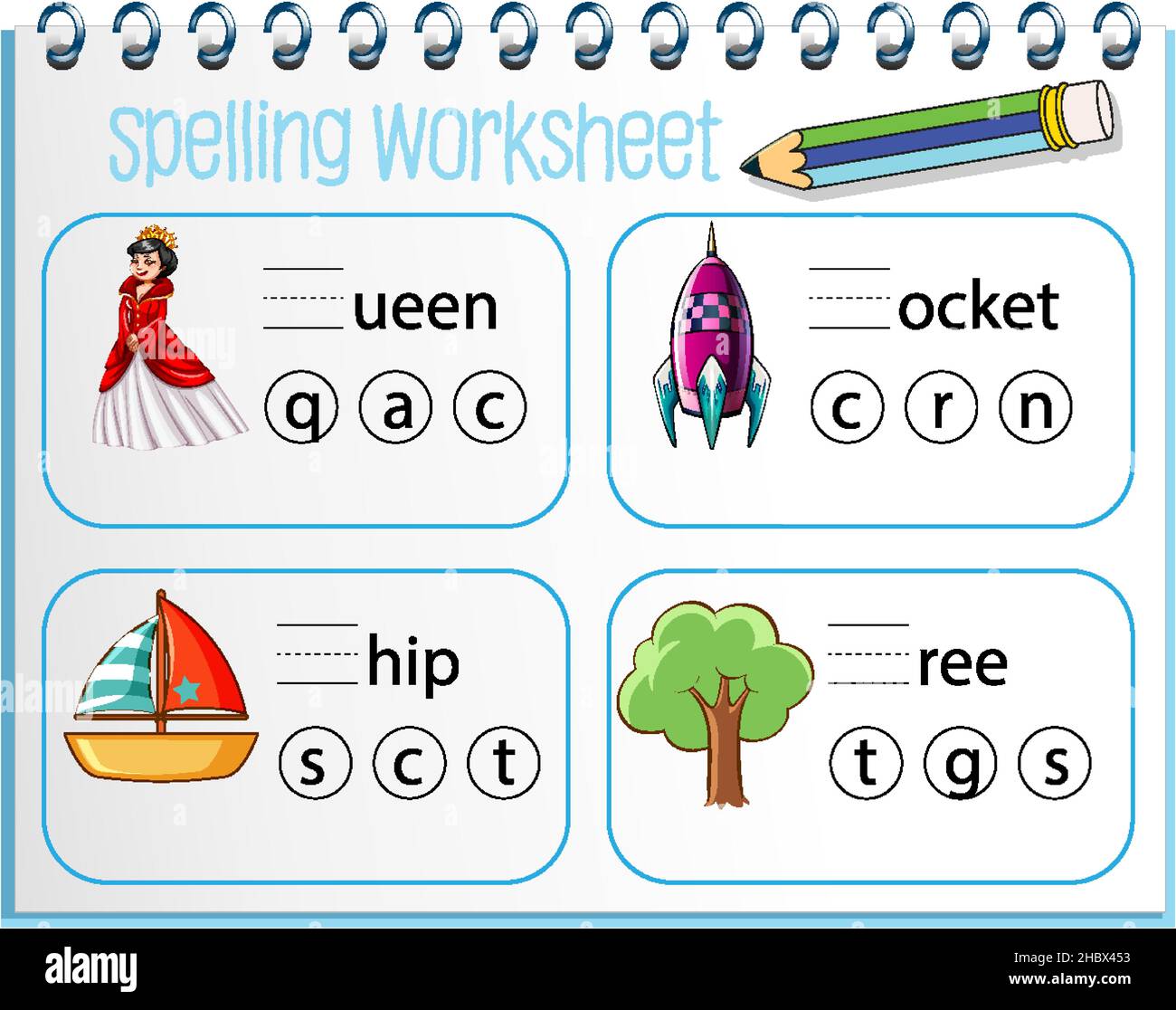 Spelling worksheet template for kids illustration Stock Vector Image ...
