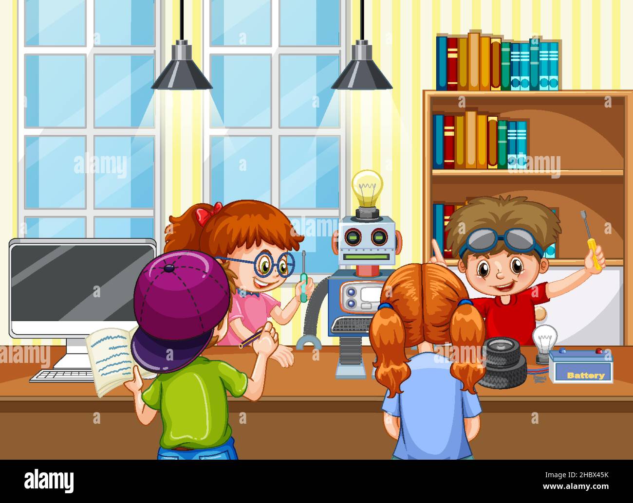 Kids building a robot Stock Vector Images - Alamy
