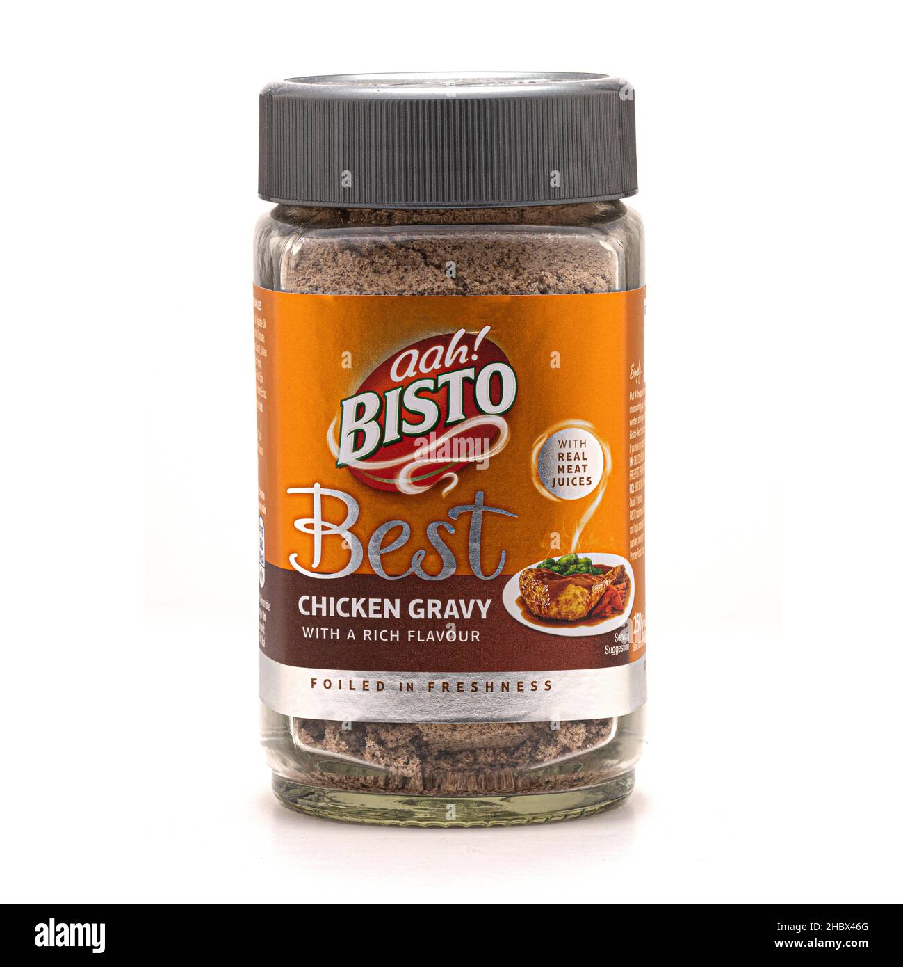 SWINDON, UK -DECEMBER 22, 2021: Bisto Best Chicken Gravy granules on a ...