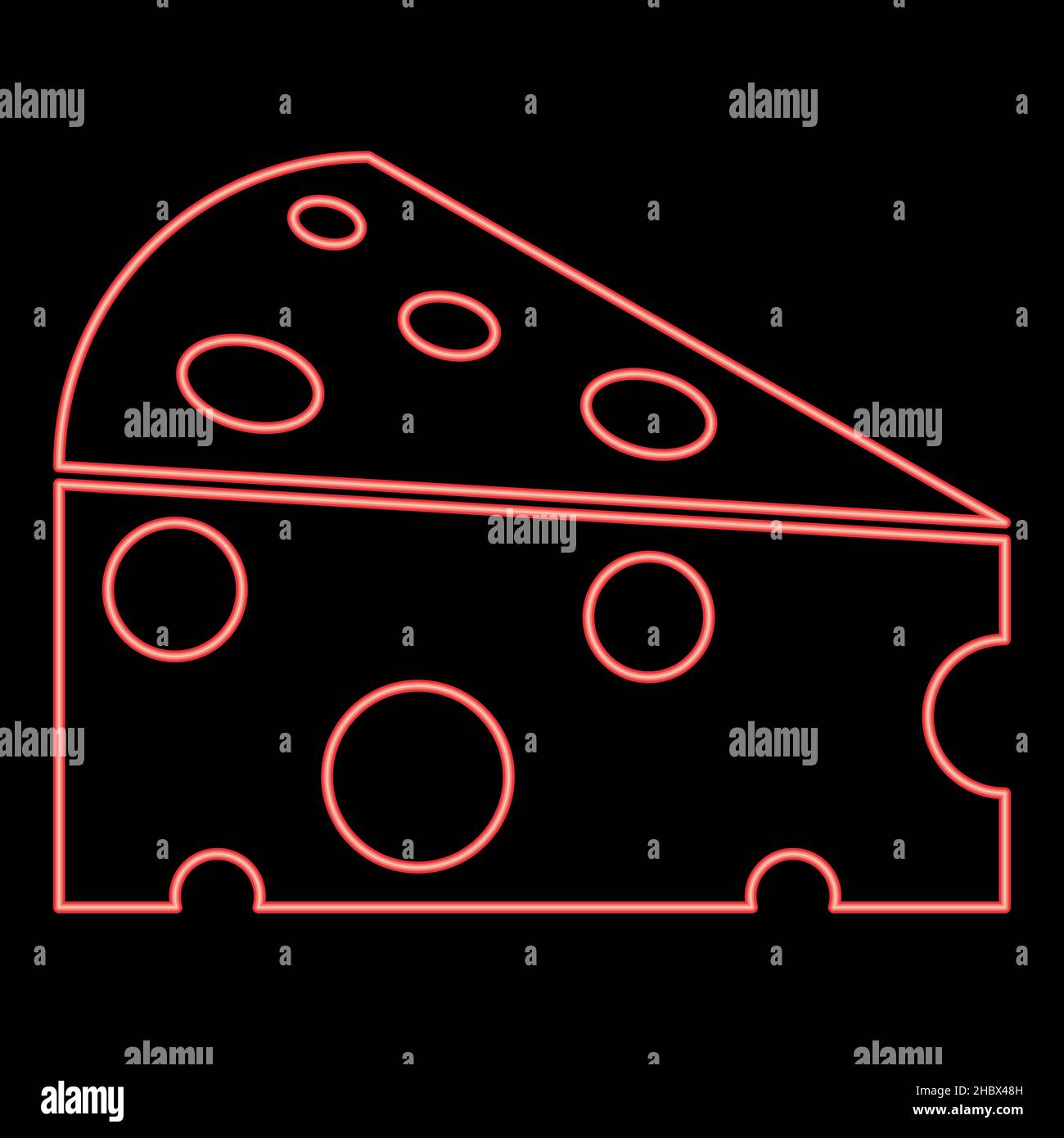 Neon piece cheese red color vector illustration image flat style light ...