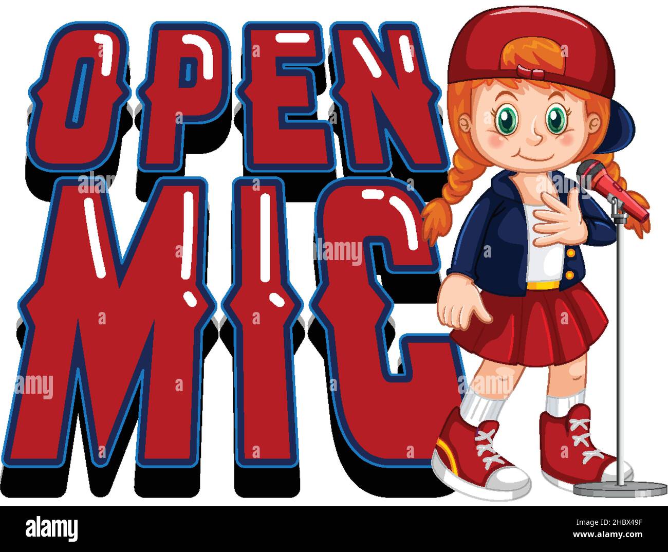 Open mic logo design with singer girl cartoon character illustration ...