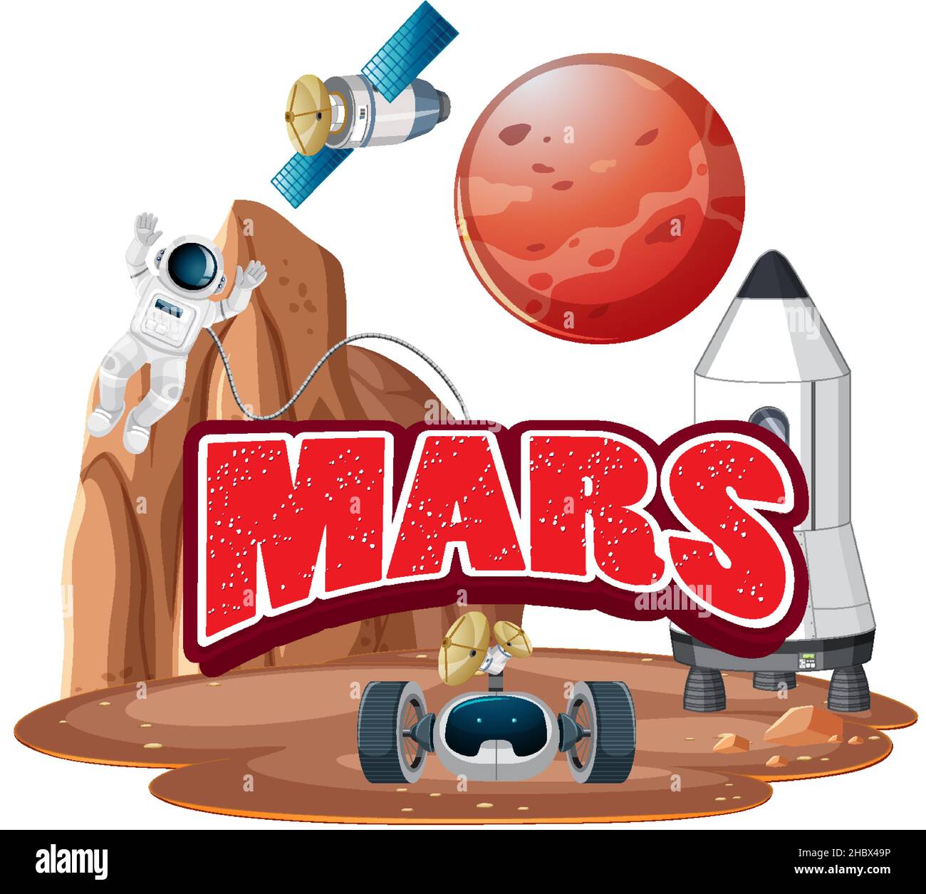 Mars word logo design with Astronaut and Spaceship illustration Stock ...