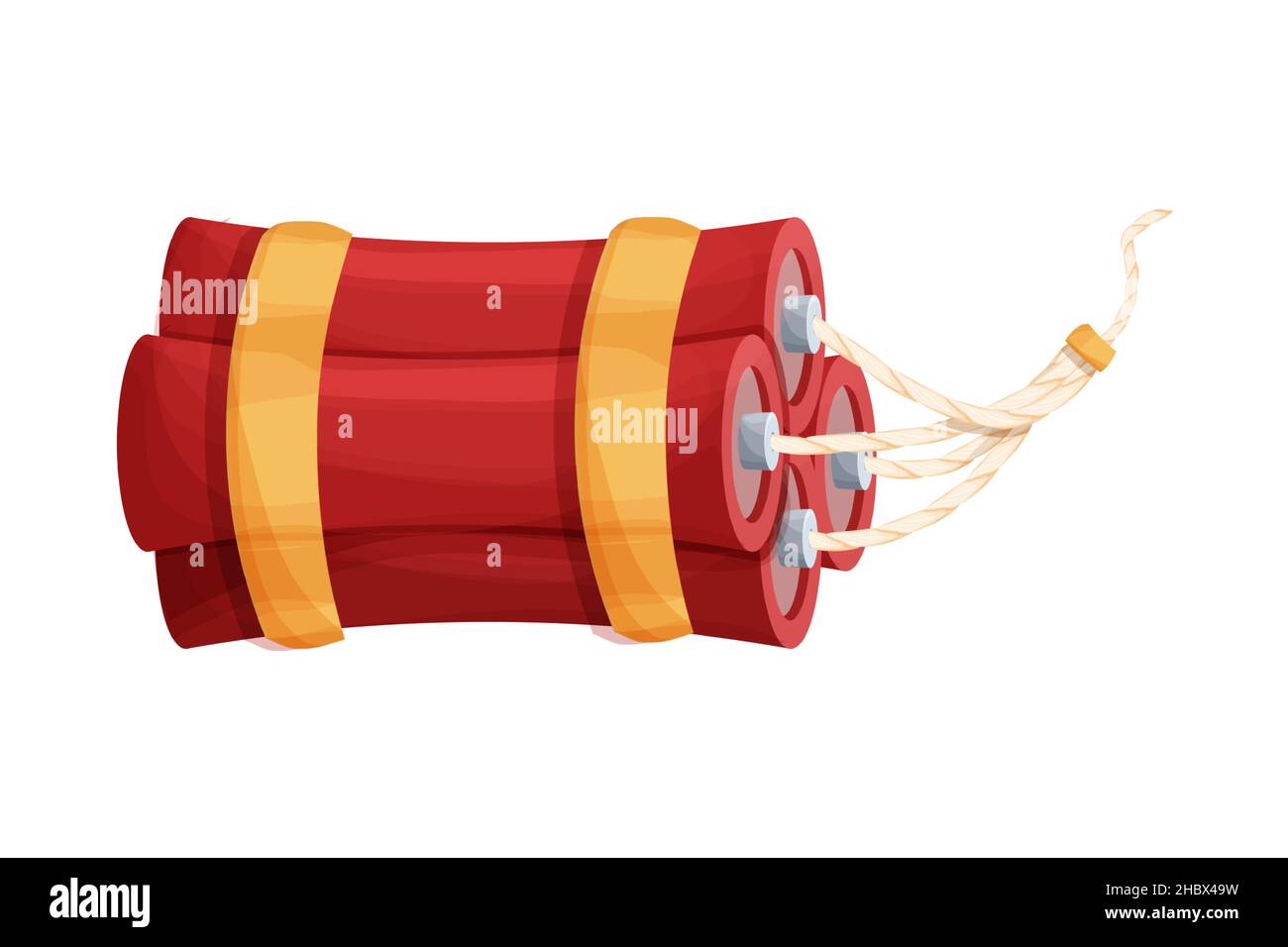 Red dynamite stick, bomb in cartoon style isolated on white background. Weapon vintage game ...