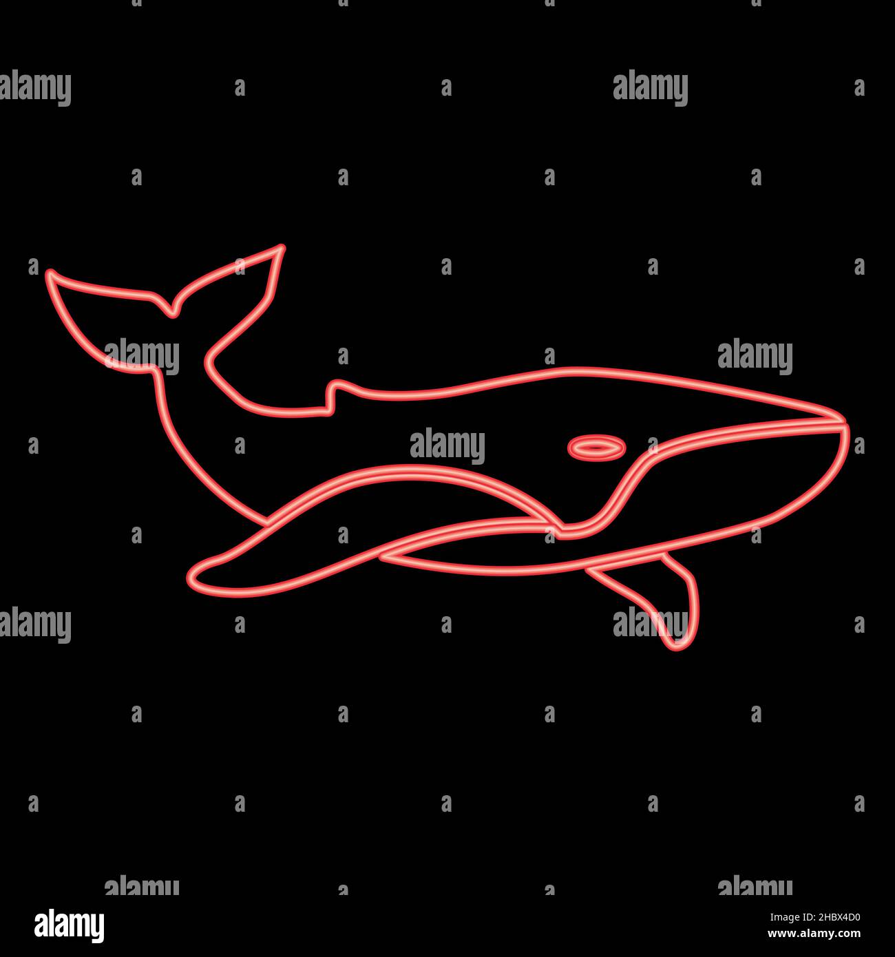 Neon whale red color vector illustration image flat style light Stock ...