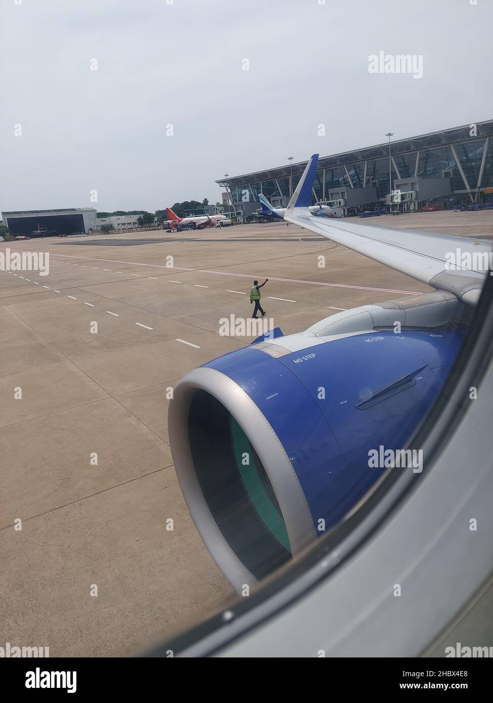 BANGALORE, INDIA - Jul 29, 2021: A view from a window of an indigo ...