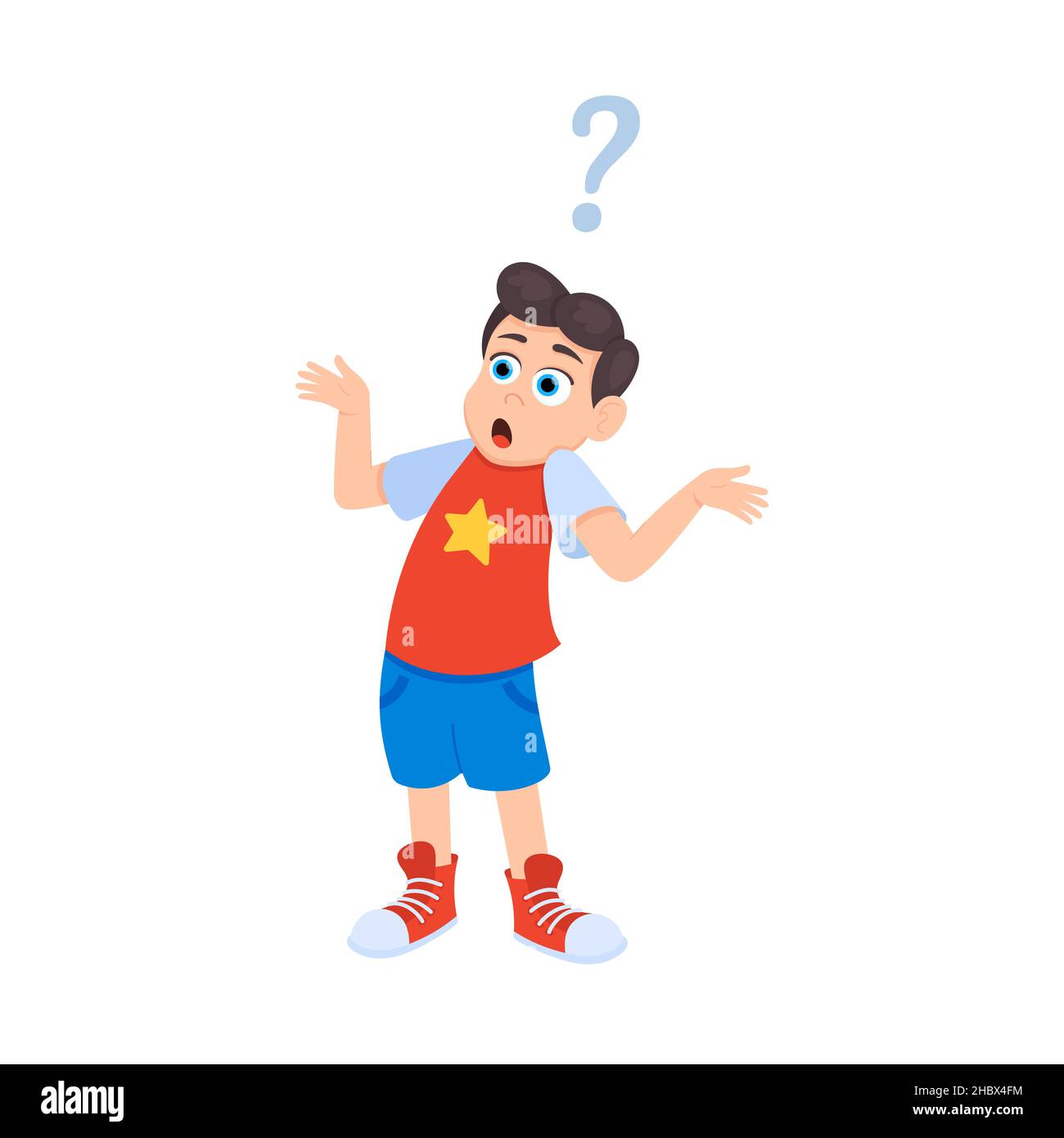 Little doubt boy kid asking question flat style design vector ...
