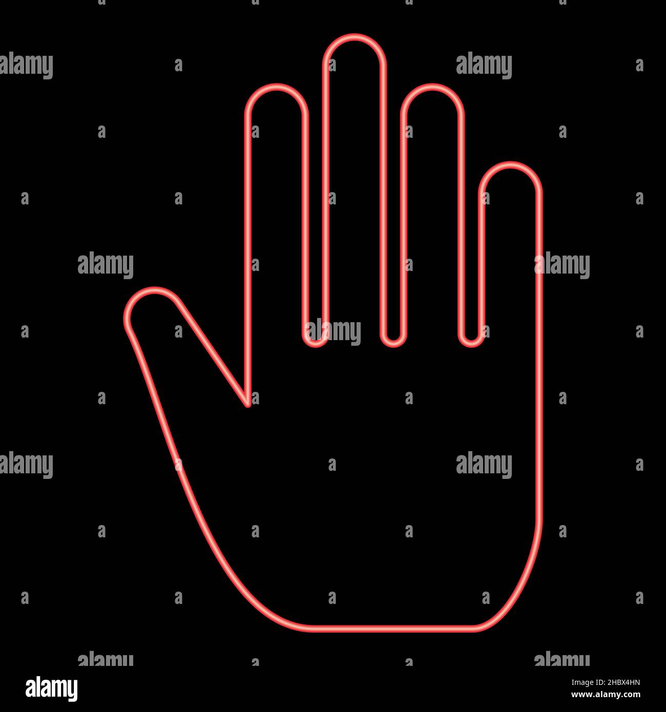 Neon open human hand red color vector illustration image flat style ...