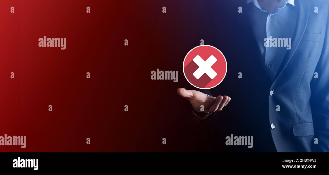 Hand holds icon,cancellation symbol,cancel icon.Cross mark flat red ...