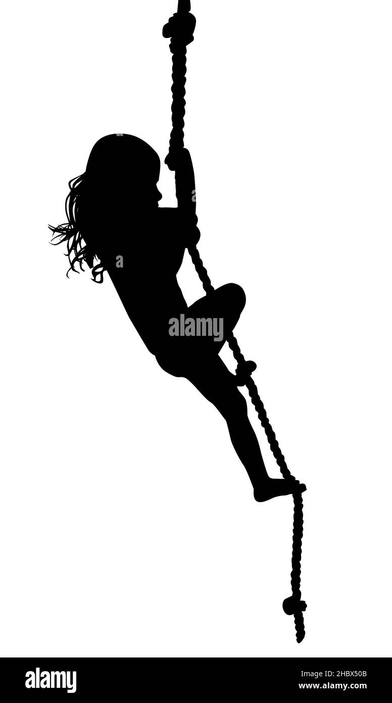 The girl climbs up the rope. Vector illustration . Vector illustration ...