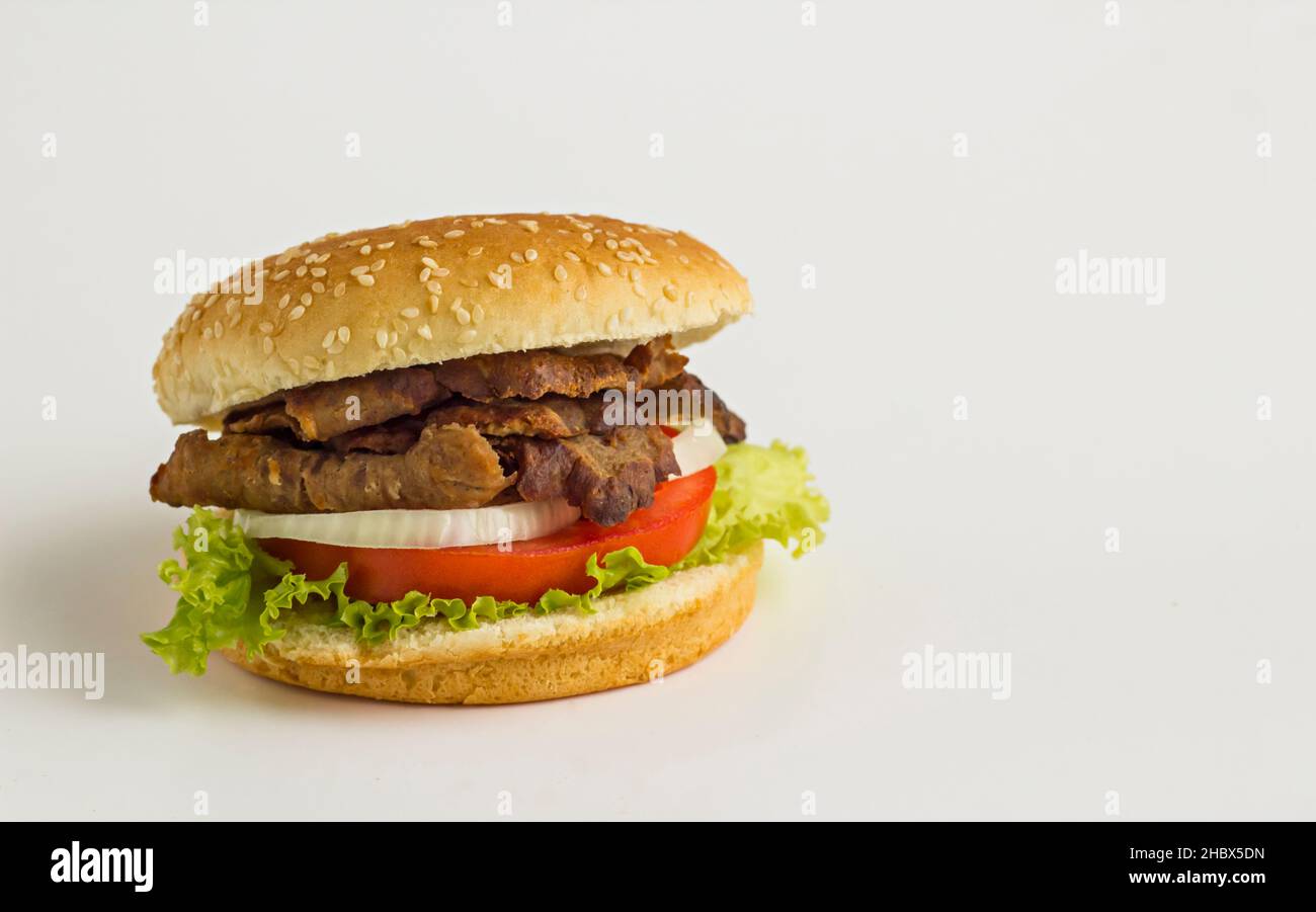 Delicious Burger Made With Traditional Turkish Doner Kebab,tomato ...