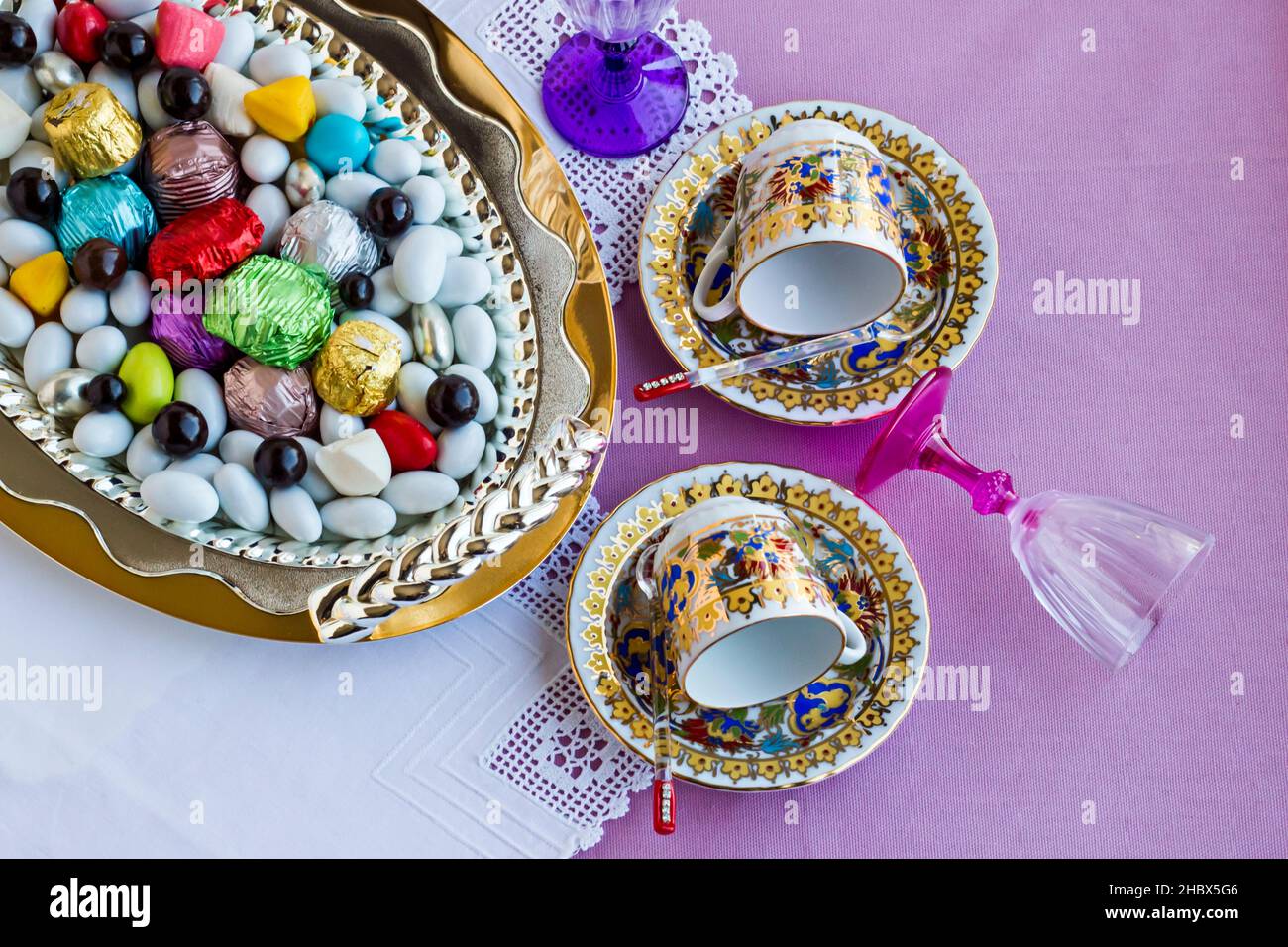 Colorful,Traditional Turkish Almond Candies and Chocolates in the metal ...