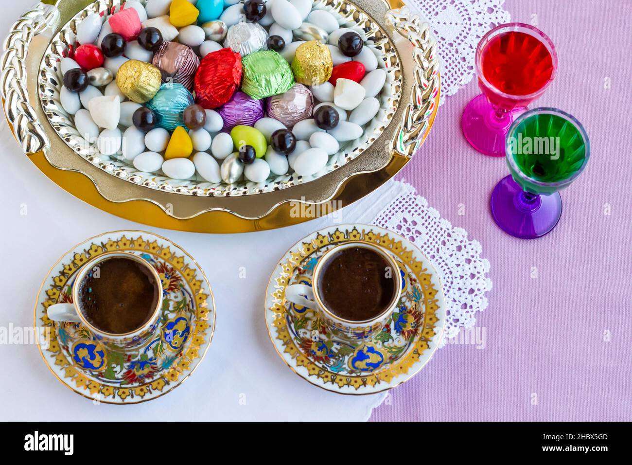 Colorful,Traditional Turkish Almond Candies and Chocolates in the metal ...