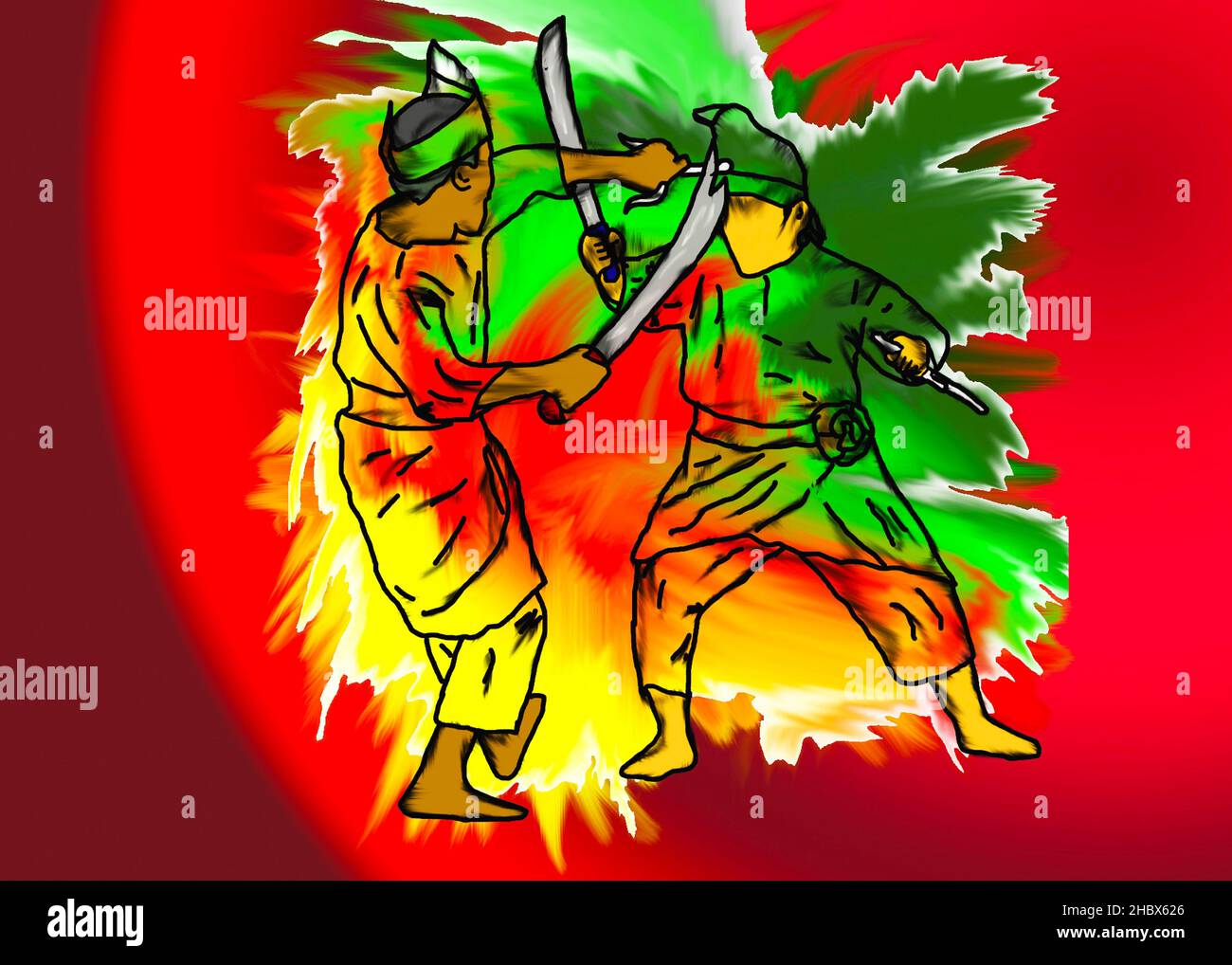 machete and tek pi (sai) scene fighting Stock Photo - Alamy