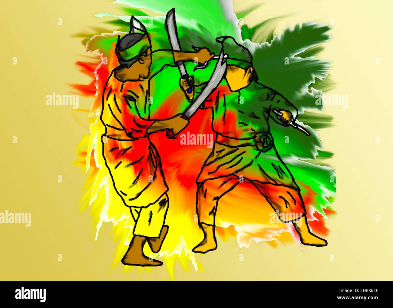 machete and tek pi (sai) scene fighting Stock Photo - Alamy