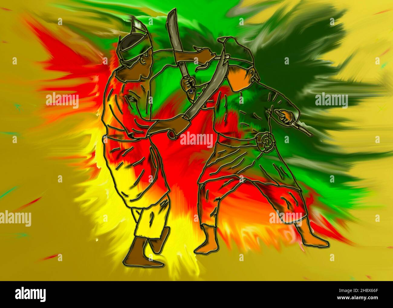 machete and tek pi (sai) scene fighting Stock Photo - Alamy