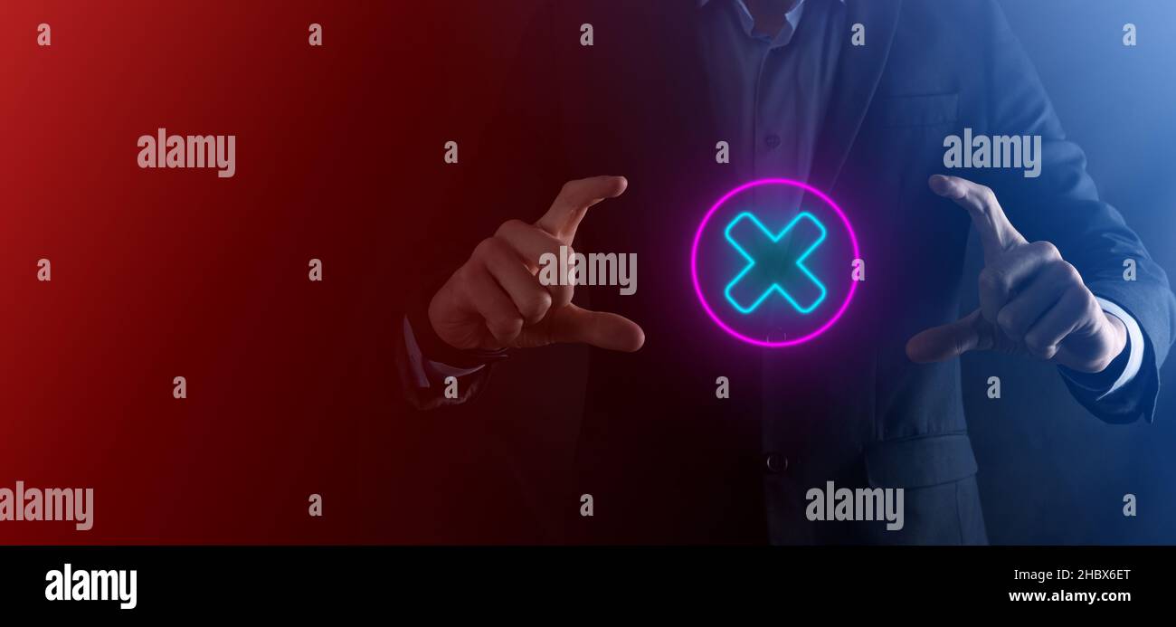 Hand holds icon,cancellation symbol,cancel icon.Cross mark flat red icon.round X mark.cancel ...