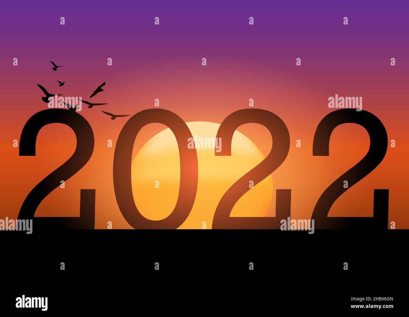 graphics drawing the number 2022 outdoor with sunset background vector ...