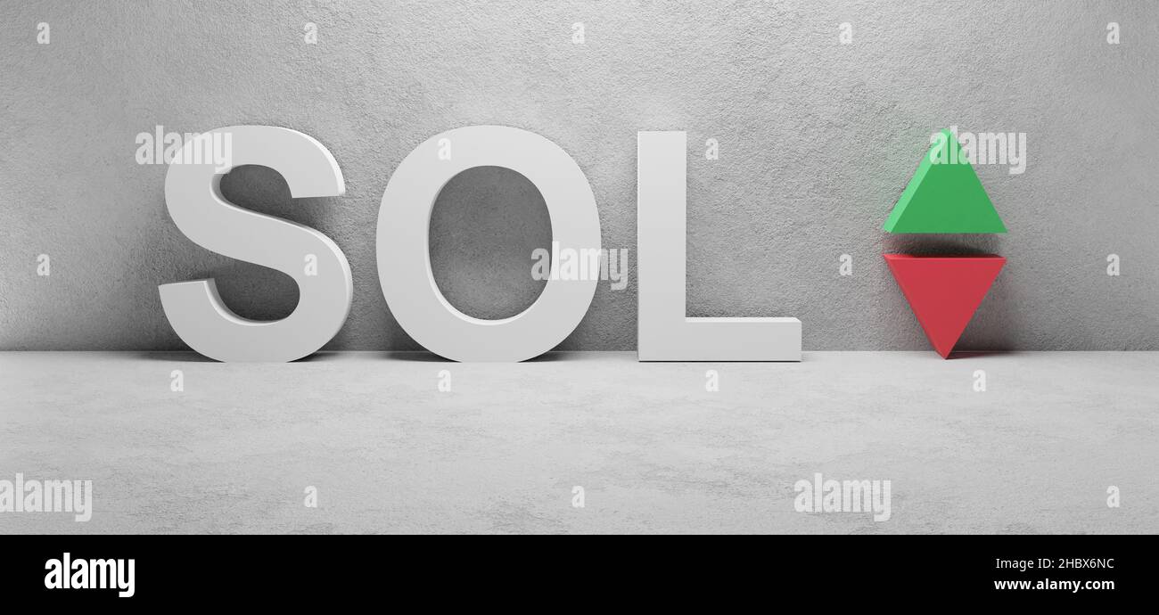 cgi render image of the word SOL, abbreviation for a white crypto ...