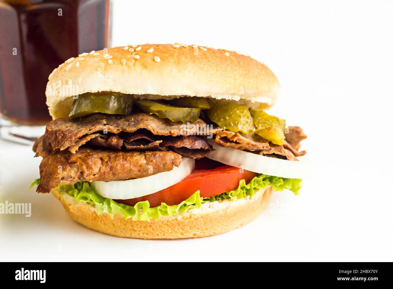 Delicious Burger Made With Traditional Turkish Doner Kebab,tomato ...