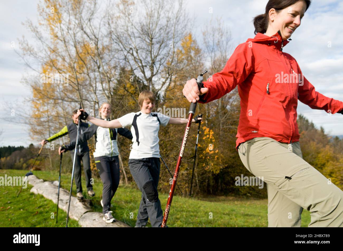 Nordic Walking exercises in falltime Stock Photo - Alamy