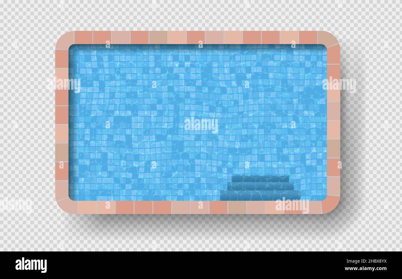 Pool with a realistic texture of water, with tiles and steps on a ...