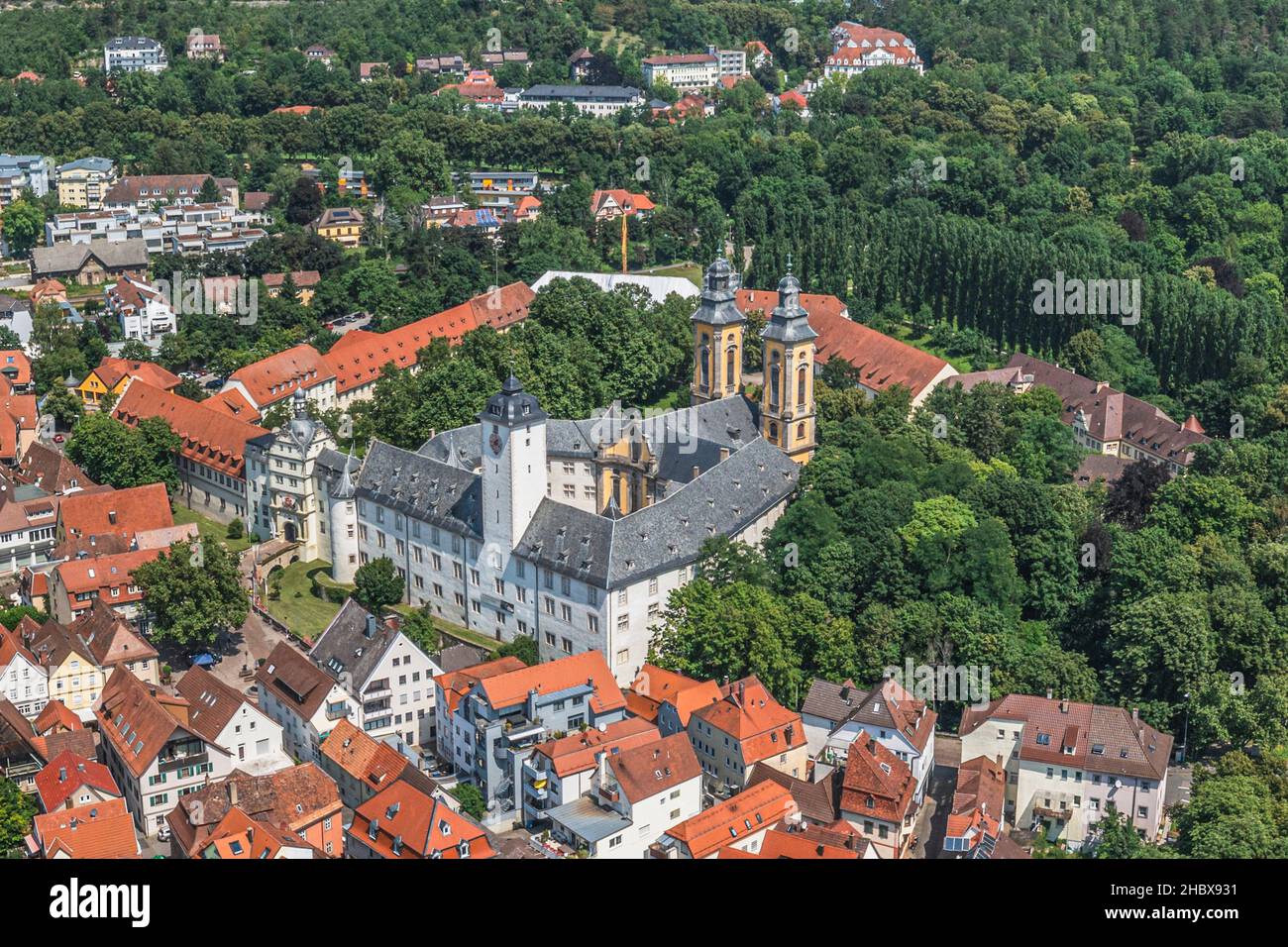 Aerial view to region of Bad Mergentheim in the beautiful Tauber valley ...