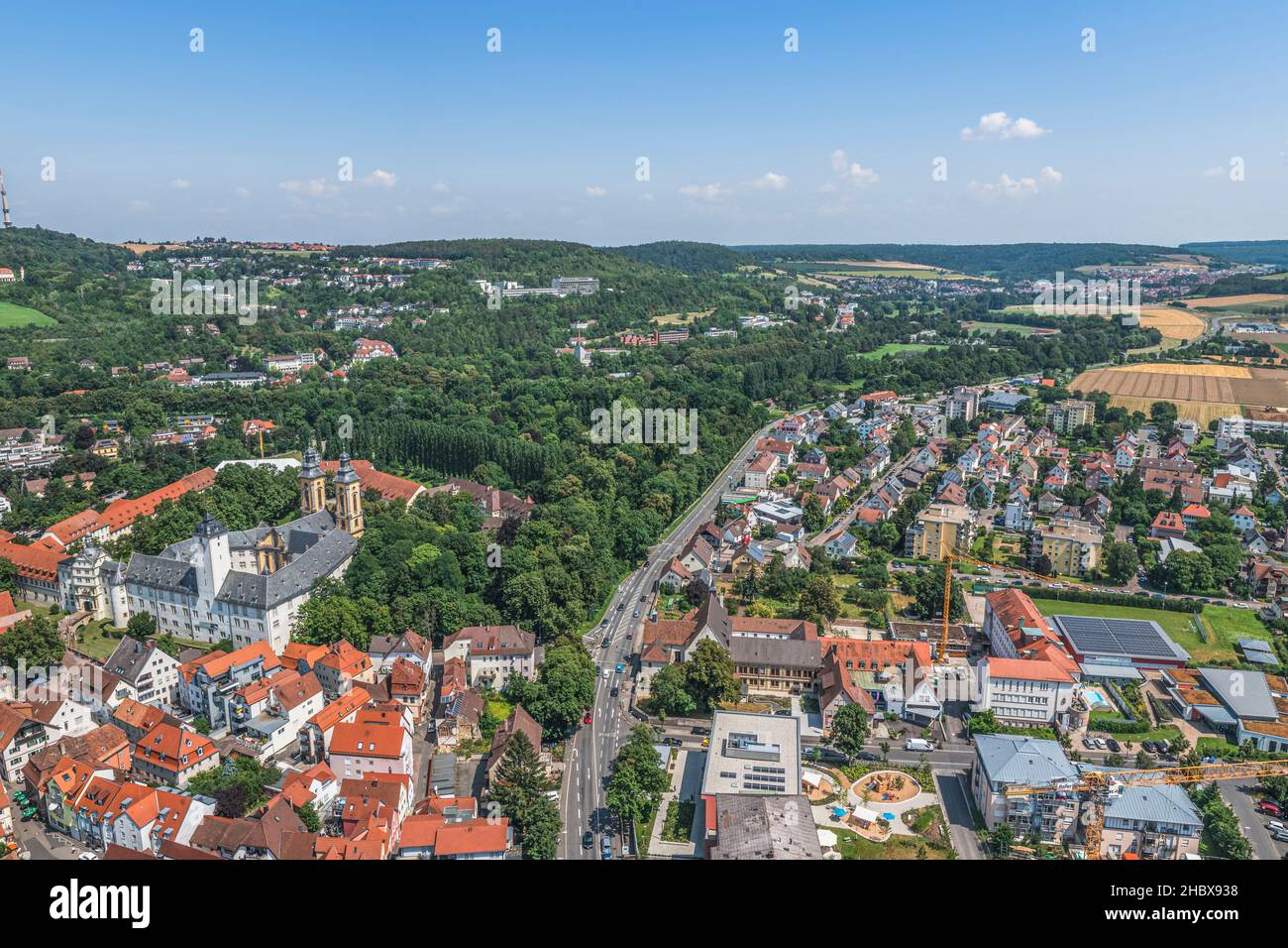 Aerial view to region of Bad Mergentheim in the beautiful Tauber valley ...