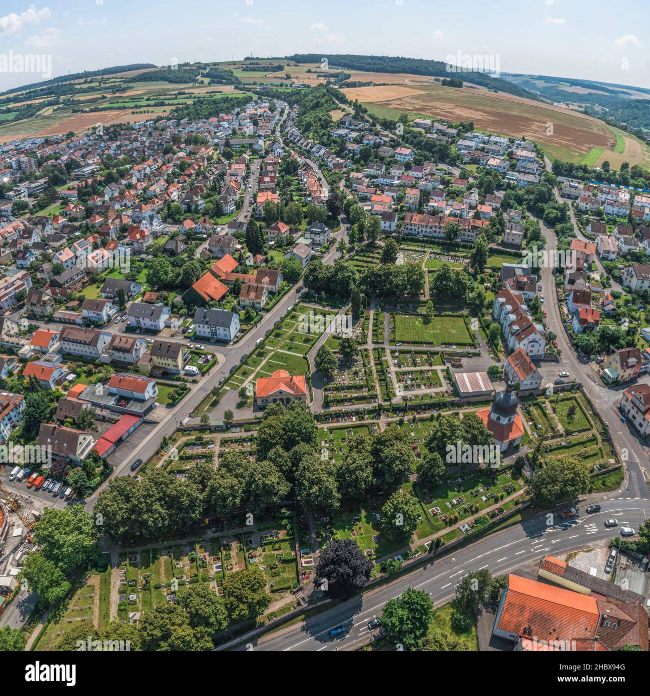 Aerial view to region of Bad Mergentheim in the beautiful Tauber valley ...