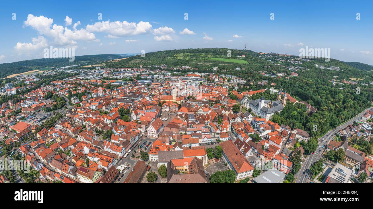 Aerial view to region of Bad Mergentheim in the beautiful Tauber valley ...