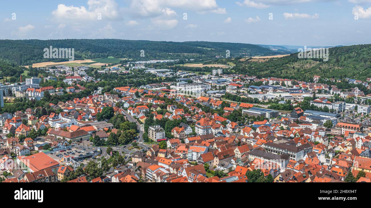 Aerial view to region of Bad Mergentheim in the beautiful Tauber valley ...