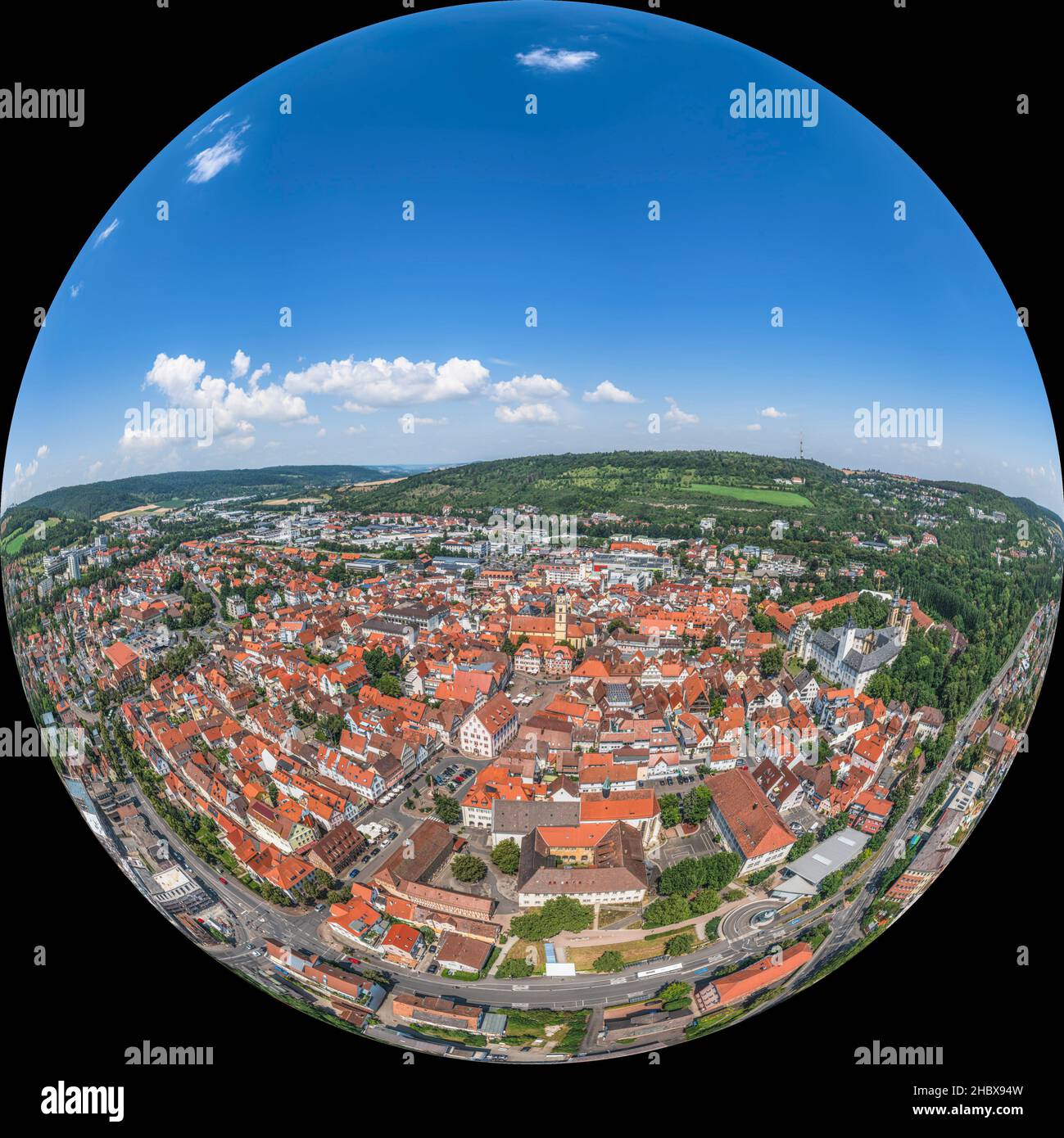 Aerial view to region of Bad Mergentheim in the beautiful Tauber valley ...