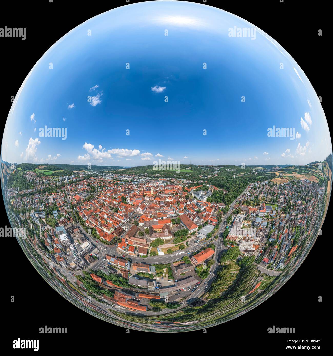 Aerial view to region of Bad Mergentheim in the beautiful Tauber valley ...