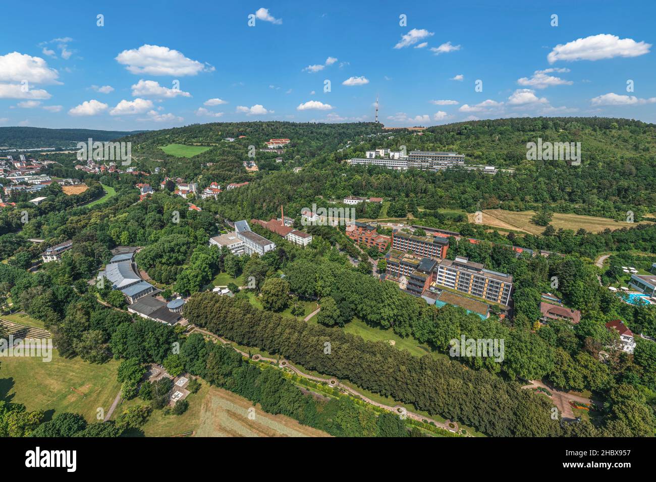 Aerial view to the spa quarter of Bad Mergentheim in the beautiful ...
