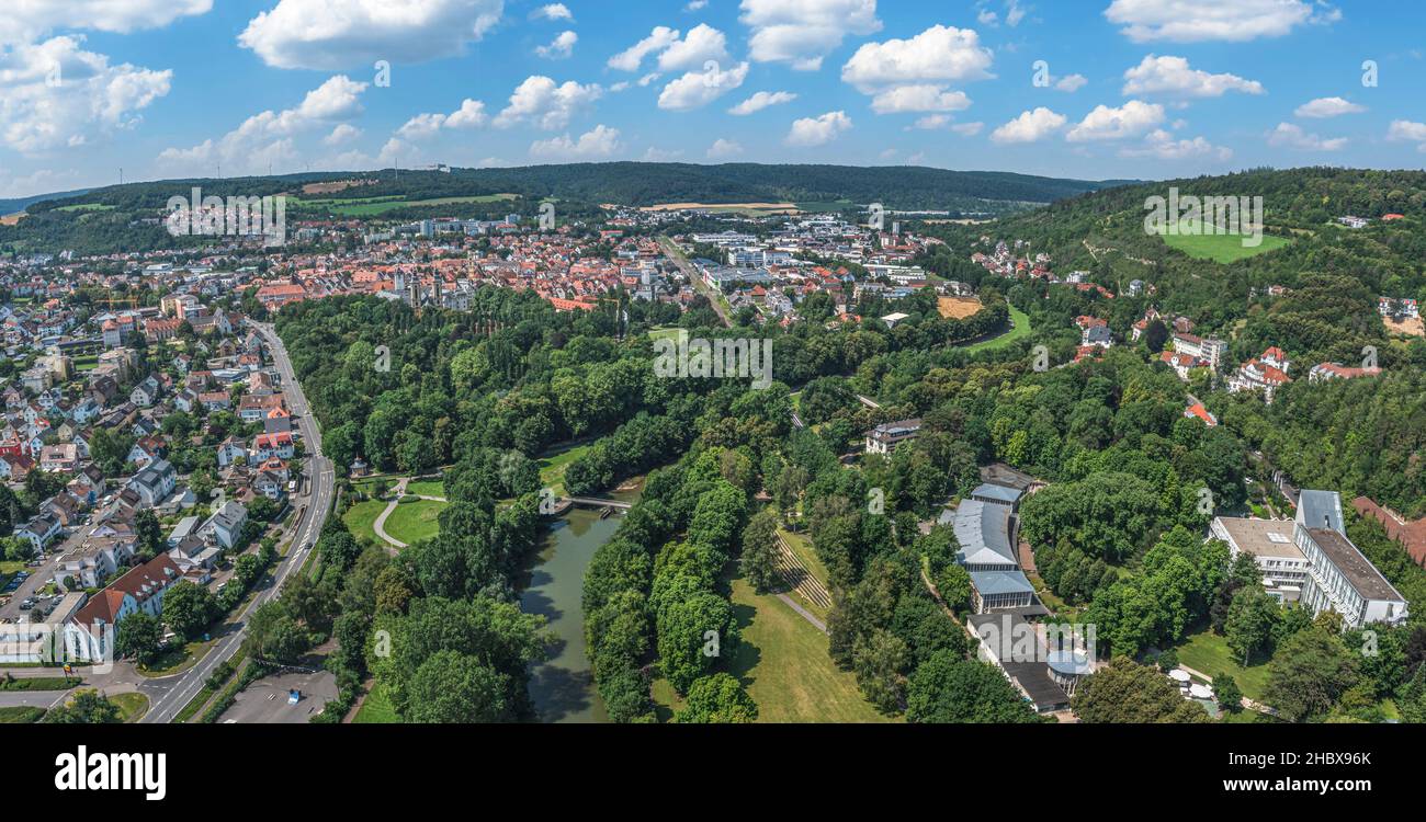 Aerial view to the spa quarter of Bad Mergentheim in the beautiful ...