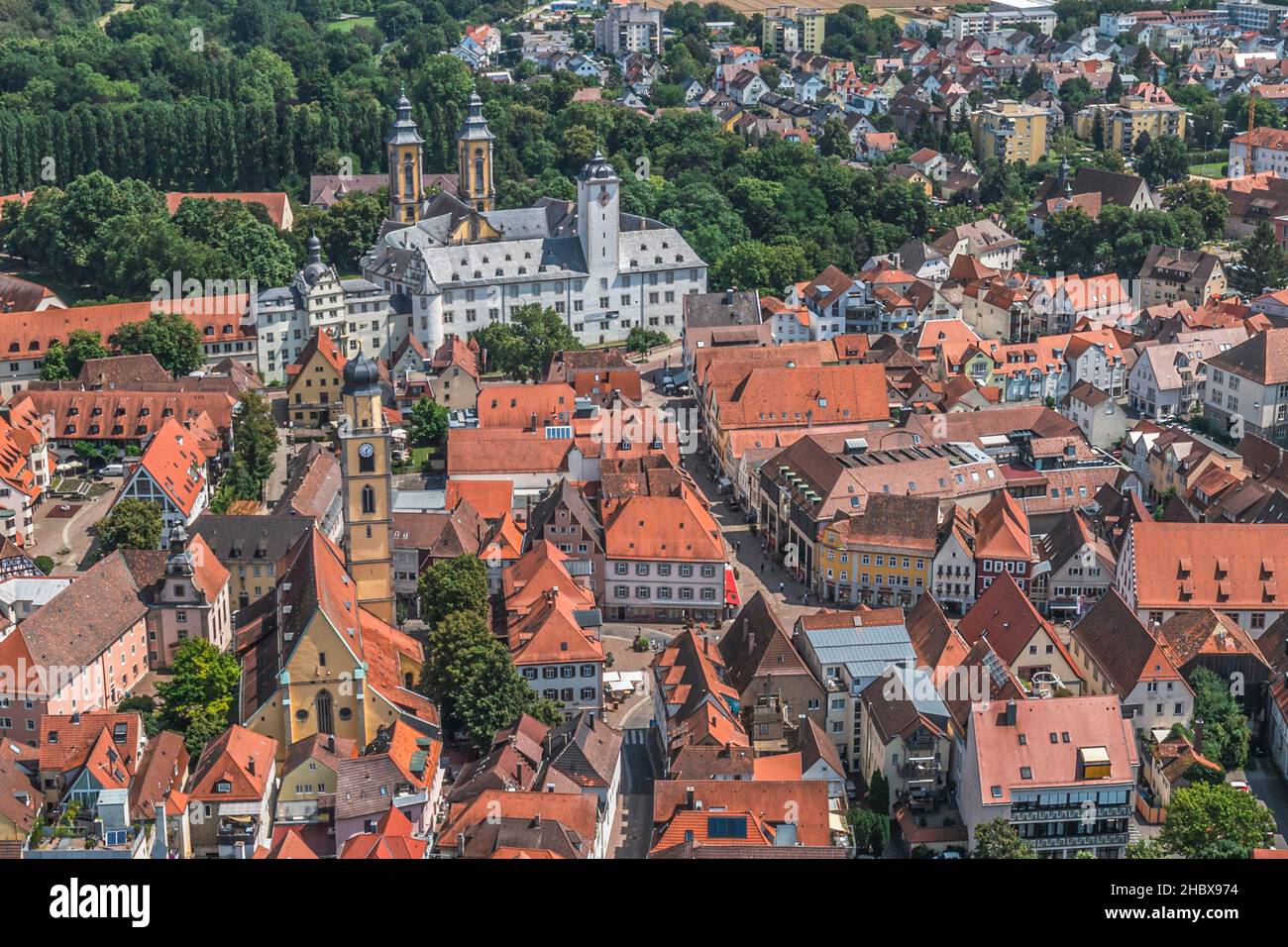 Aerial view to region of Bad Mergentheim in the beautiful Tauber valley ...