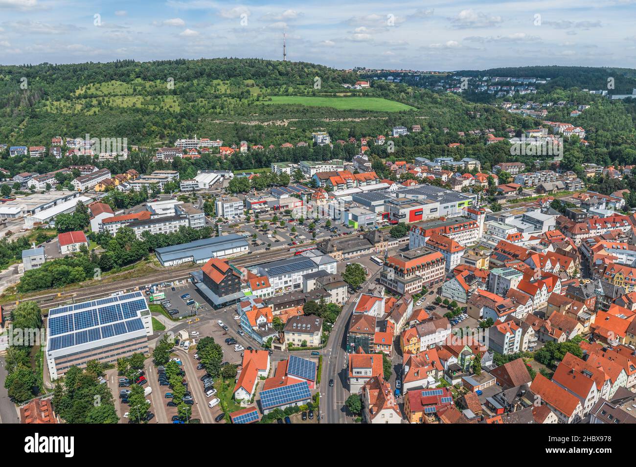 Aerial view to region of Bad Mergentheim in the beautiful Tauber valley ...