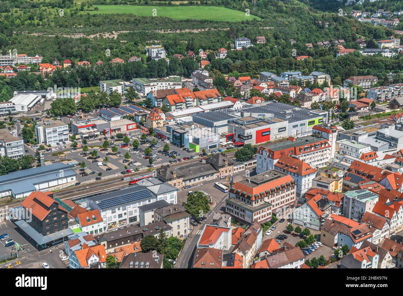 Aerial view to region of Bad Mergentheim in the beautiful Tauber valley ...